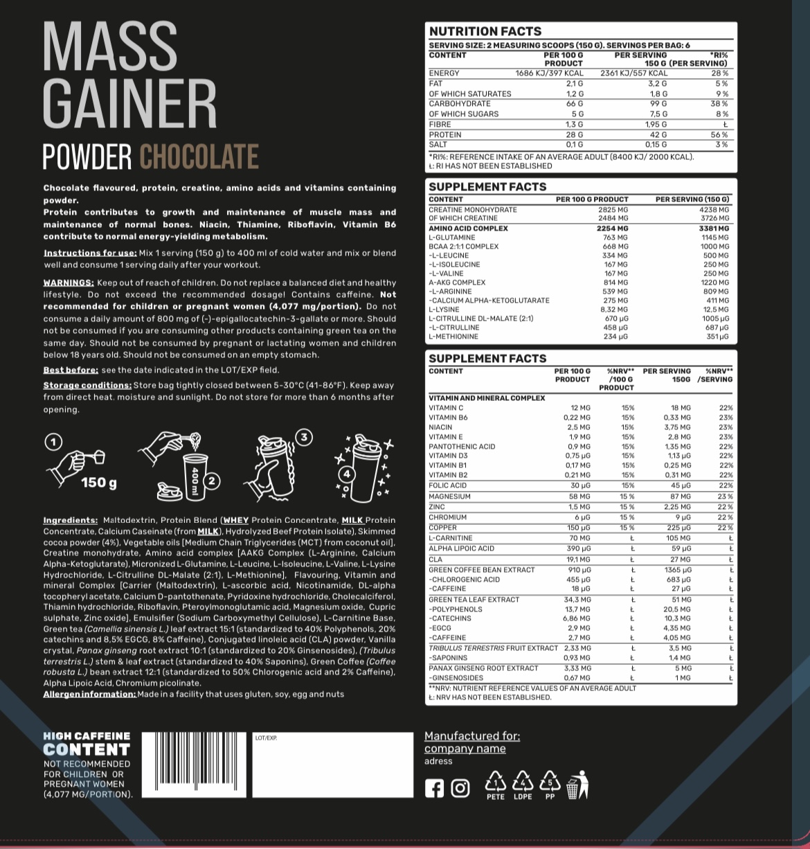 Mass Gainer 2000g Anfa Nutrition - Anfa Online